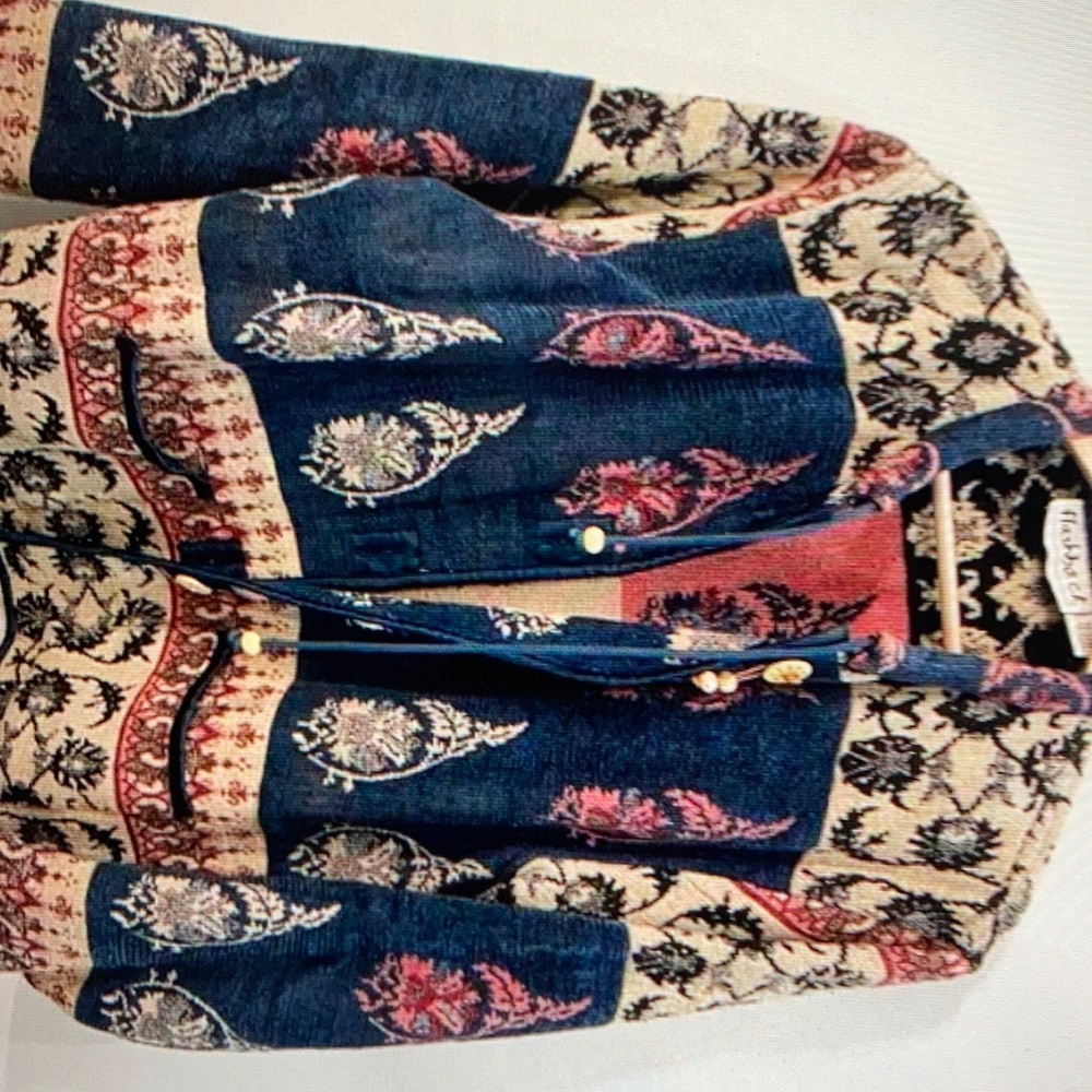 1990s Flashback Blue And Beige Tapestry Jacket - Gem